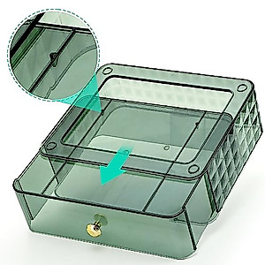 GORET Makeup Organizer for Vanity, Large Capacity Countertop Organizer with 2 Stackable Drawers for Cosmetics, Lipstick, Nail Polish, Jewelry, Makeup Brush, Ideal for Bedroom and Bathroom