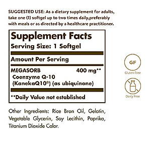 Solgar Megasorb CoQ-10 400 mg, 60 Softgels - Supports Heart & Brain Function - Coenzyme Q10 Supplement - Enhanced Absorption - Gluten Free, Dairy Free - 60 Servings