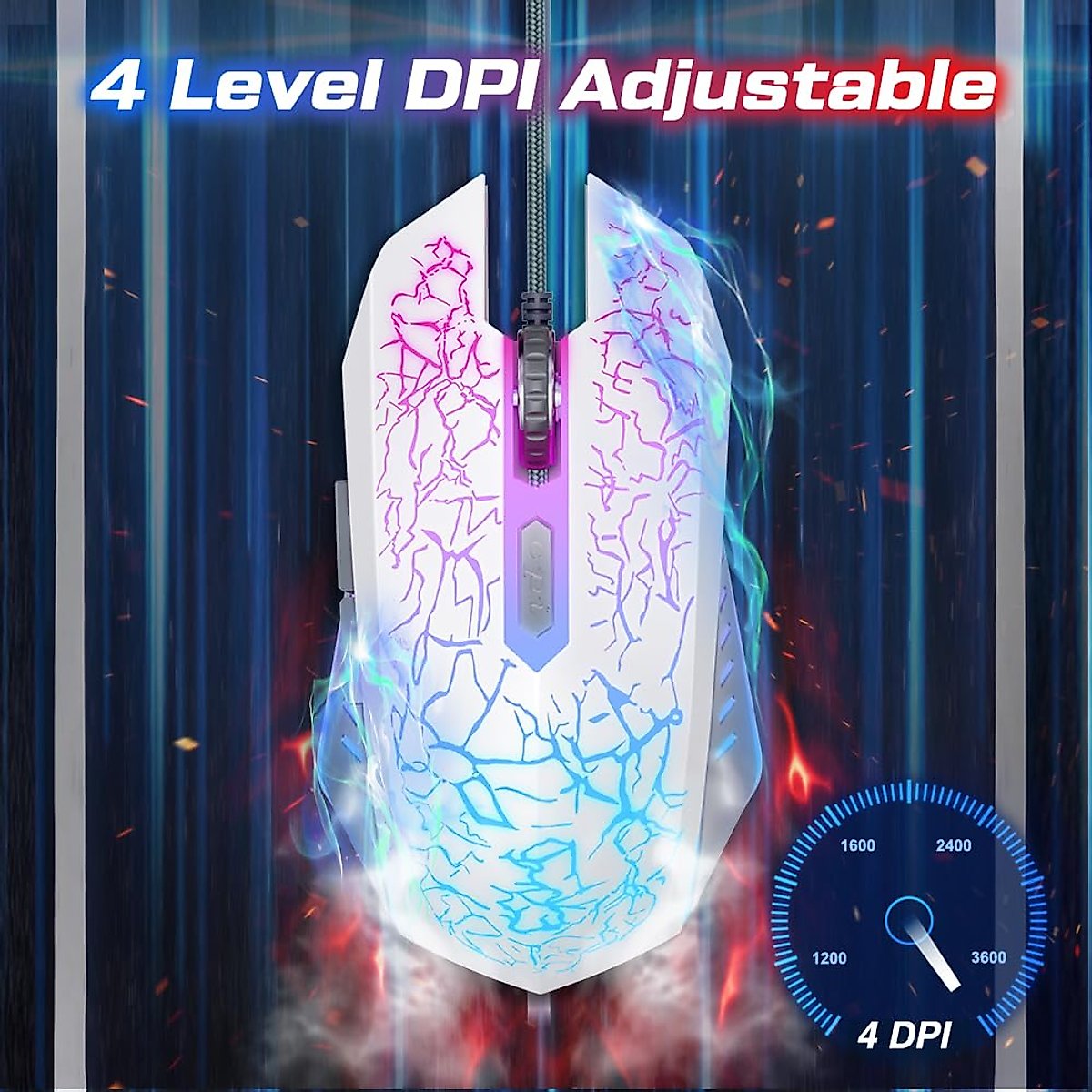 VersionTECH. Wired Gaming Mouse, Computer Mouse Ergonomic Mice with 7 LED Lights RGB Backlit, 6 Programmable Buttons, 4 Adjustable DPI for Laptop PC Gamer Desktop Chromebook Mac Games-White