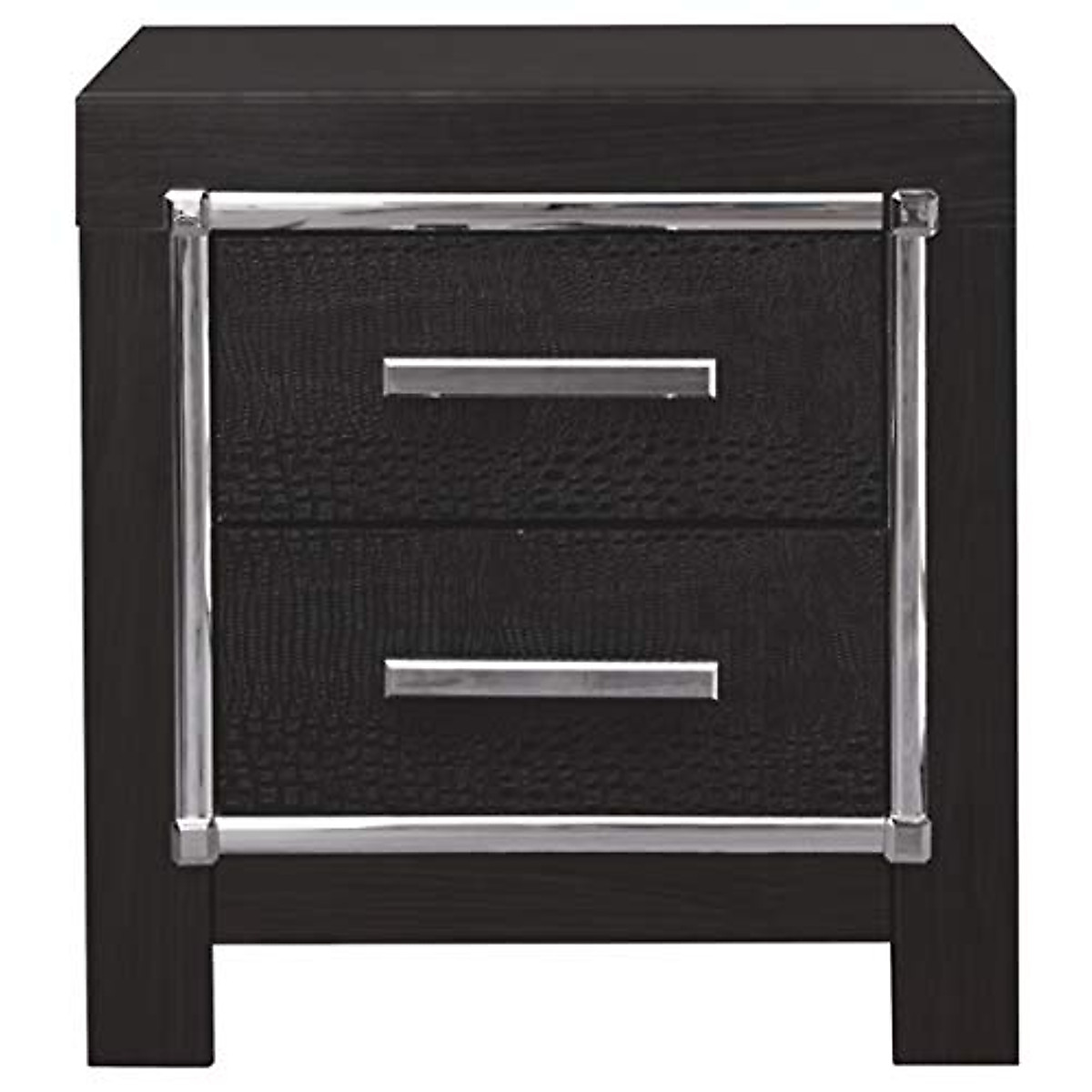 Signature Design by Ashley Kaydell Glam 2 Drawer Nightstand with Faux Alligator Panels & Chrome-Tone Accents, Black