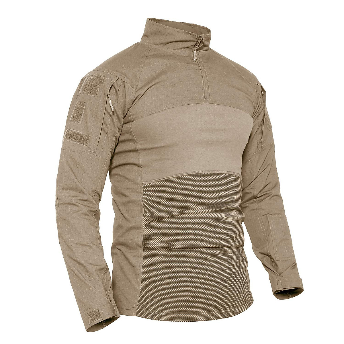 CRYSULLY Men's Long Sleeve Hunting Assault Military Trekking Pullover Shirt Khaki