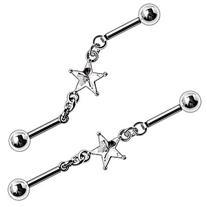 Body Accentz 316L Stainless Steel Prong Setting Star Chain Industrial Barbell