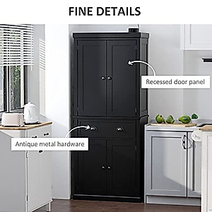 HOMCOM 72" Traditional Freestanding Kitchen Pantry Cupboard with 2 Cabinet, Drawer and Adjustable Shelves, Black