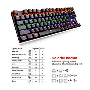 ONE-UP G300 LED Rainbow Backlit Mechanical Game Keyboard, Aluminum Alloy Cover, 87 Key Game Keyboard, Blue Switch, Suitable for PC Games (Black)