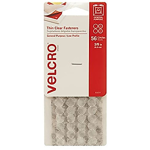 VELCRO Brand - Thin Clear Fasteners | General Purpose/ Low Profile | Perfect for Home or Office | 3/8" Circles , 56-Count - Clear
