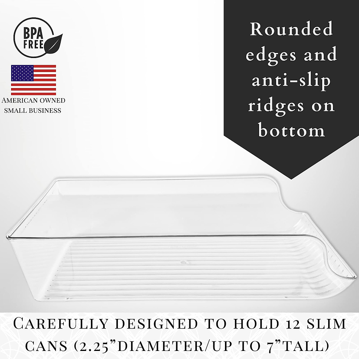 Joyful Haus Skinny Can Organizer for Refrigerator, Hard Seltzer, Energy Drinks, Soda Pop Container, Refrigerator and Freezer Beverage Holder, Dispenser Bin - holds up to 12 tall and slim skinny cans