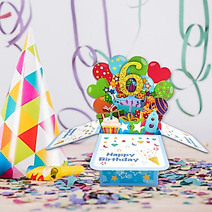 Asmallgf Funny 6th Birthday Pop Up Card from Mom Dad, Splendid 6 Years Old Birthday 3D Greeting Card for Young Boy Girl, Best 6 Bday Gift Ideas for Cute Kids, (As-061-BH)
