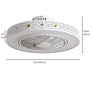 TFCFL 22 Inch Ceiling Fan with Light and Remote Control,Modern LED Semi Flush Mount Light Fandelier,3 Colors 3 Speeds Changing,64W,Enclosed Fan,Quiet Motor,Indoor Light,White