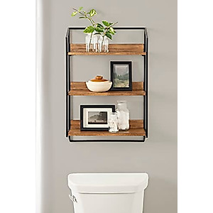 Kate and Laurel Hylton Modern Farmhouse 3-Tier Floating Wall Shelf for Display and Storage, 18x28x7, Rustic Brown/Black