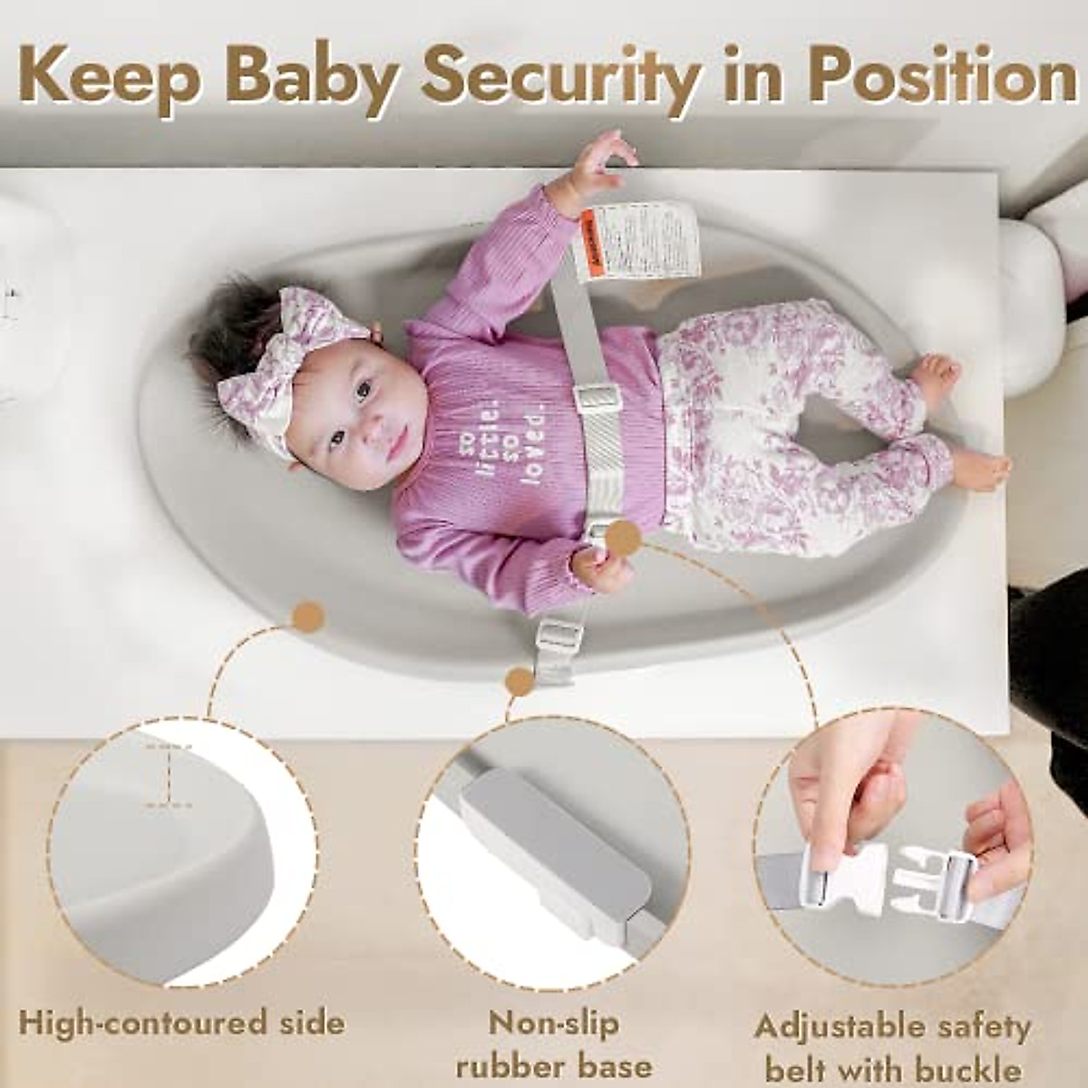 Papablic Baby Changing Pad, Waterproof & Non-Slip, Includes Washable Cover, Safety Strap for Standard Dresser, Changing Table, Bed, Sofa