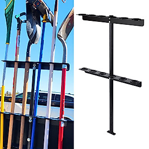 TECTRUC Vertical Hand Rack Landscape Hand Tool Rack,6 Holes Long Handle Tool Storage Holder for Truck Trailer& Garage or Shed Walls Holds 6 Tools for Shovels, Rakes, Hoes（1 Pack, Black）