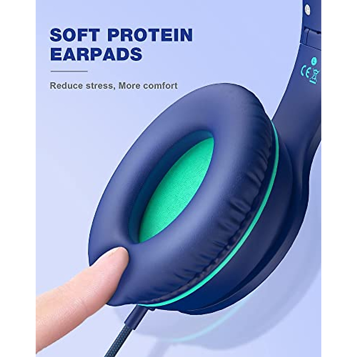 ELECDER i45 On-Ear Headphones with Microphone - Foldable Stereo Bass Headphones with No-Tangle 1.5M Cord, 3.5MM Jack, Portable Wired Headphones for School/Kids/Teens/Smartphones/Travel/Tablet - Blue