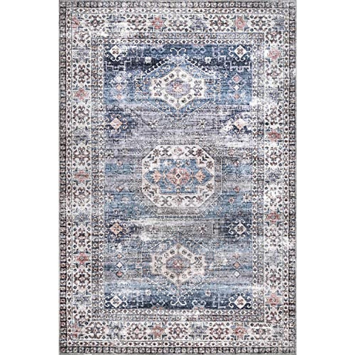 nuLOOM Drina Machine Washable Distressed Area Rug Blue 6' x 9'
