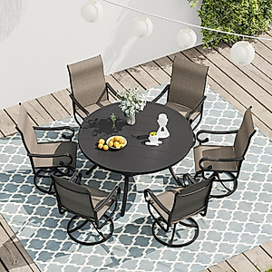 VICLLAX Patio Swivel Dining Chairs Set of 6, Outdoor furnitures Breathable Fabric with Curved Arms for Lawn Deck, Black Frame
