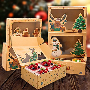 Hifunwu 12 PCS Christmas Cookie Boxes Christmas Treat Boxes with Window for Pastries, Cupcakes, Cookies, Brownies, Donuts Gift-Giving