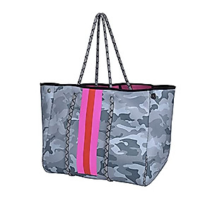 Trymall Beach Bags, Large Capacity Handbag Camo Waterproof Women Casual Fashion Tote (White Red)