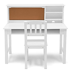 Delta Children Kids Wood Desk with Hutch and Chair - includes Cork Bulletin Board, Cubbies and Cutouts for Cords & Wires - Childrens Study/Computer/Writing Workstation (for Ages 5-12), Bianca White