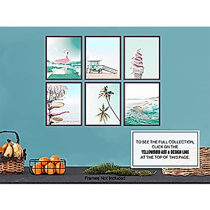 Tropical Summer Wall Art Set - 8x10 Nautical Ocean Poster Prints for Beach House Decor, Home Decoration - Cool Chic Gift - Unframed Nautical Photo Pictures - Flamingo, Palm Tree, Wave, Water