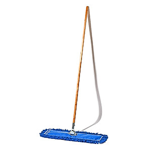 Tidy Tools Commercial Dust Mop & Floor Sweeper – 24 x 5 in. Cotton Nylon Reusable Mop Head, 63 in. Wooden Broom Handle – Industrial Dust Mops for Floor Cleaning & Janitorial Supplies, Blue