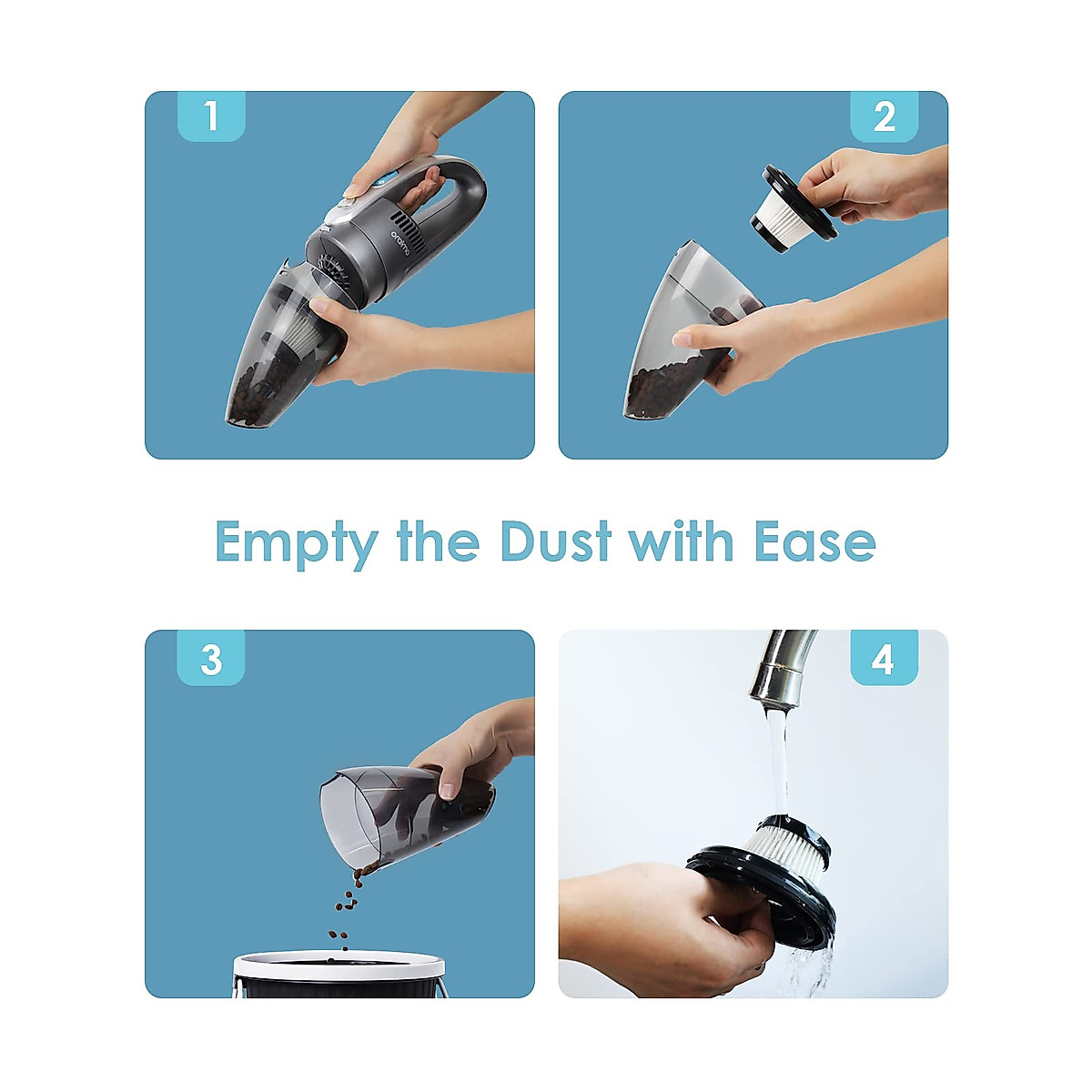 Oraimo Handheld Vacuum, Ultra Lightweight Hand Held Vacuuming Cordless, Hand Vacuum Cordless Rechargeable, 3.5H Fast-Charge for Home Kitchen Car Corner Upholstery Pet Hair Dust Gravel Crumbs Cleaning