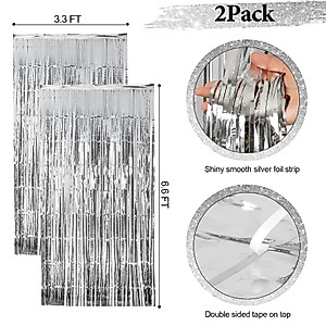 Vurxanqo Disco Party Decor，Disco Ball Balloons，70s 80s 90s Theme Party Decor，Silver Backdrop Curtain，Silver Fringe Sequin Backdrops，Bachelorette B'day Iridescent Streamers Party Decor，Silver，Gold