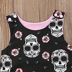 Newborn Infant Baby Girl/Boy Halloween Clothes Skull Floral Romper Jumpsuit Sleeveless Bodysuit Headband Outfit (0-6M, Black)