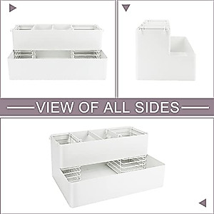 BUSOKIP Hair Tool Organizer/Hair Dryer Holder Wall Mount. Large Bathroom Sink Organizer Countertop Hot Tool Holder for Curling Iron, Blow Dryer, Straightener, Flat Iron. Pearl White