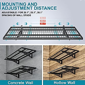 Dtrik Garage Storage Shelving Wall Mounted, 2 Pack 1.5x3.8ft, Loads 500 lbs Heavy Duty Sturdy Shelves, Strong Garage Organiser, Storage Racks Units, Black Metal Floating Adjustable Wall System Shelf