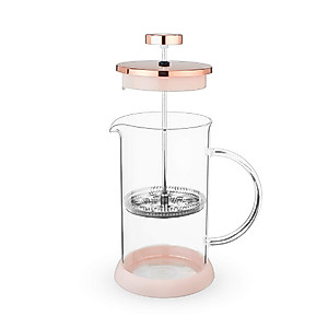 Pinky Up Riley Mini Glass Tea Press Pot, Coffee Maker, French Press for Loose Leaf Tea and Coffee, Hot or Iced Beverage Brewer, 12 oz, Pink