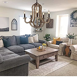 DOCHEER Farmhouse Vintage 5-Light Wood Chandeliers, Rustic Kitchen Wooden Chandelier Foyer Lighting for Dining Room, Living Room, Island, Bedrooms, Hallway,Entryway