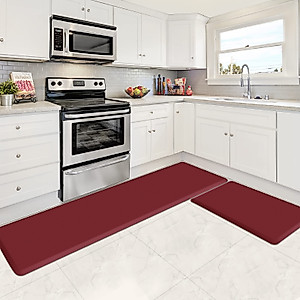 HappyTrends Kitchen Mat,17.3"x28"+17.3"x60" Red, Cushioned Comfort Anti-Fatigue Waterproof Floor Mat Kitchen Rugs, Thick Perfect Ergonomic Foam Standing mat for Kitchen, Home, Office, Laundry