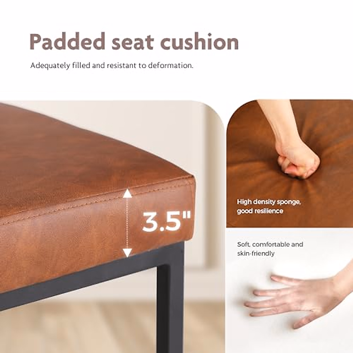 ALPHA HOME 24” Bar Stools Set of 4 Counter Height Bar Stool Pu Leather Kitchen Modern Bar Stools with Backrest Upholstered Footrest Sturdy Chromed Metal Steel Frame,Brown.