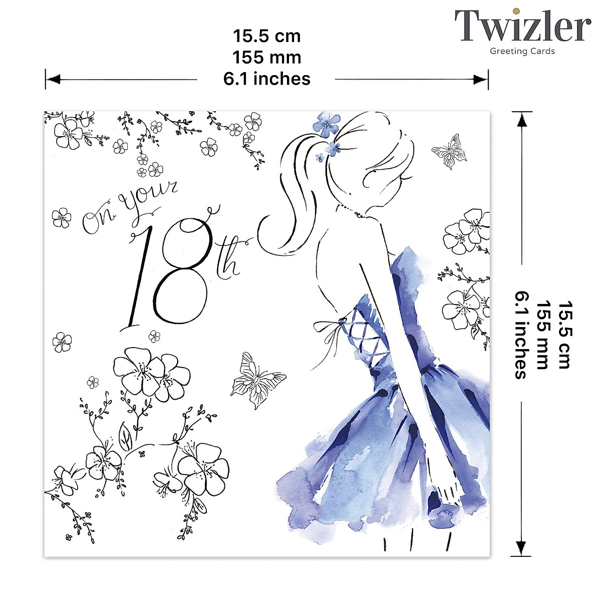 Twizler 18th Birthday Card for Her with Crystal Finish & Watercolour Effect - 18 Year Old - Age 18 Birthday Card - Female Birthday Card - Womens Birthday Card - Teenage Birthday Card