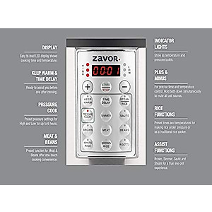 Zavor Select 6 Quart Electric Pressure Cooker and Rice Cooker with Non-stick Inner Cooking Pot and Brushed Stainless Steel Finish (ZSESE01)