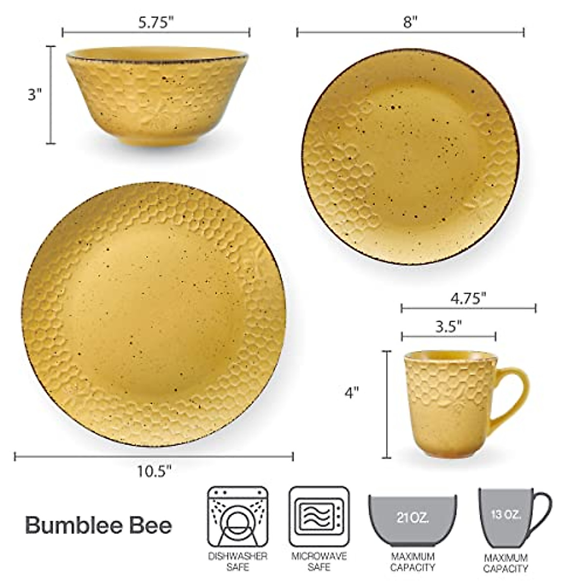Pfaltzgraff Bumblebee 16 Piece Dinnerware Set, Service for 4, Yellow