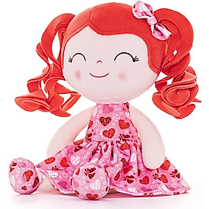 Gloveleya Soft Dolls Plush Figure Key Chain Curly Hair Red Hair Heart Dress Baby Doll 12inches