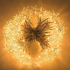 CHengQiSM 100 LED Snowflake Lights Fairy String Lights 32.8ft Plug in String Lights Christmas Holiday Home Garden Patio Party Decoration Indoor Outdoor Celebration Lighting, Warm White