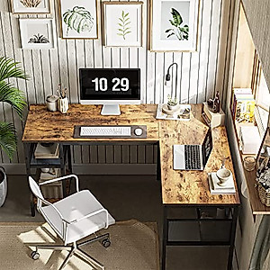 CubiCubi L Shaped Desk with Storage, 59.1 Inch Corner Computer Desk with Shelves, Home Office Workstation for Study or Working, Rustic Brown