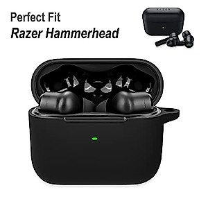 Geiomoo Silicone Carrying Case Compatible with Razer Hammerhead TrueWireless Pro, Portable Scratch Shock Resistant Cover with Carabiner (Black)