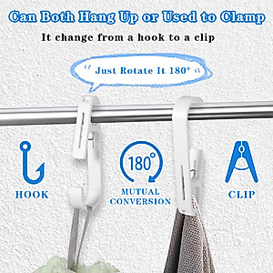 GEEHUA Laundry Hooks with Clips, Portable Towel Hanging Clip Clothes Pins Bra Clips Closet Orangizing Clips Hat Clip Durable Curtain Boot Hangers Clip for Travel Pants Socks Handbags(White)
