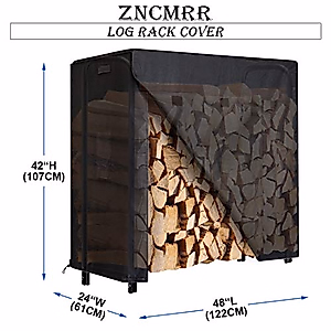 ZNCMRR Firewood Log Rack Cover, 4 Feet 600D Oxford Heavy Duty Outdoor Waterproof All-Weather Outdoor Protection for Firewood Rack Cover, 48" x 24" x 42" (4 Feet, Black)