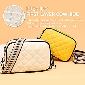 SIIHENRRY Camera Crossbody Bag for Women Genuine Leather Wide Strap Camera Bag Purse Double Compartment Multiple Pocket Triple Zip Shoulder Bag