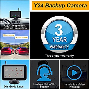 Yakry Wireless Backup Camera HD 1080P 5 Inch Monitor 2 Channels Kit System Bluetooth Hitch Rear View Reverse Cam Truck Car Camper RV Minivan Waterproof Night Vision DIY Gridlines Y24