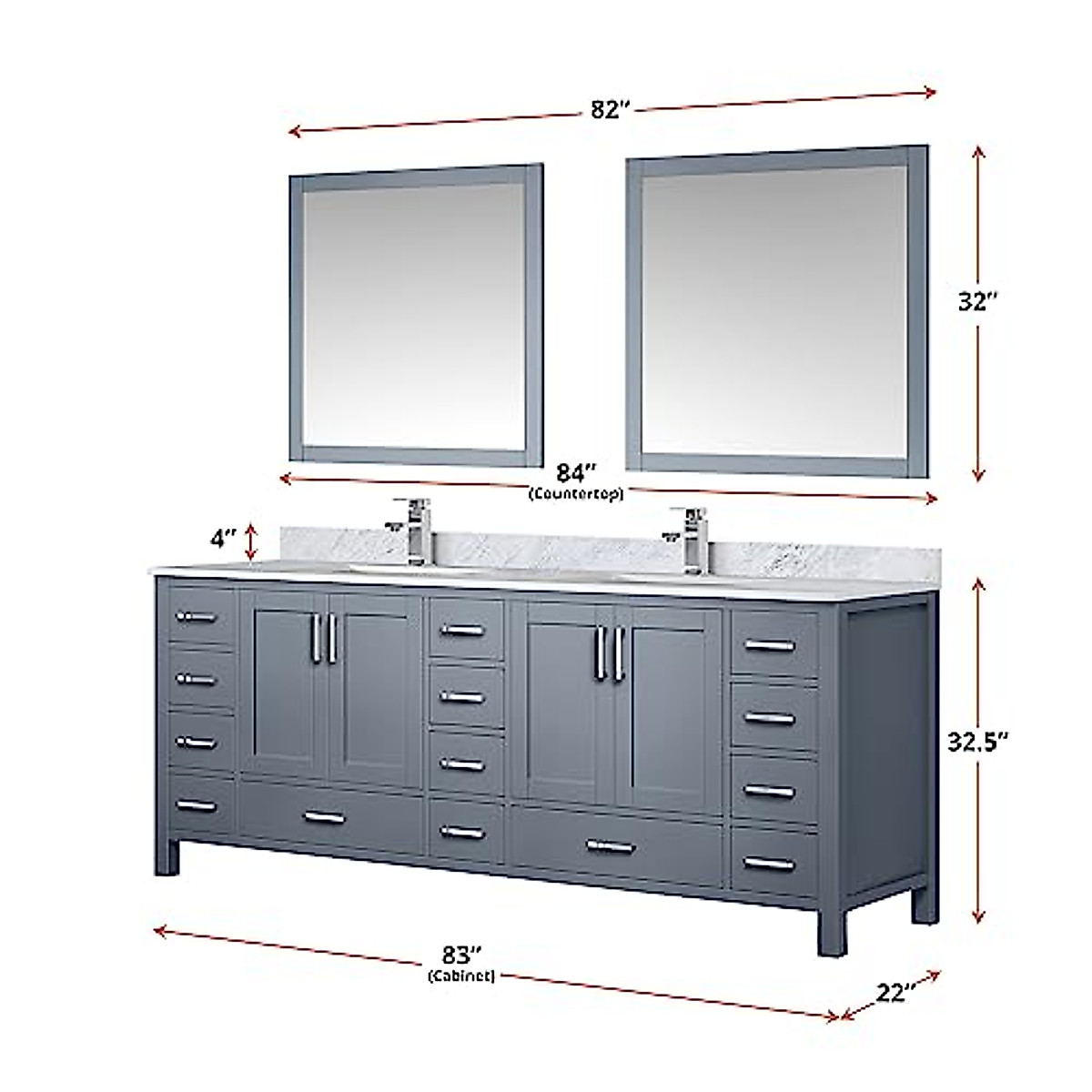 Lexora Jacques 84 in. W x 22 in. D Dark Grey Double Bath Vanity