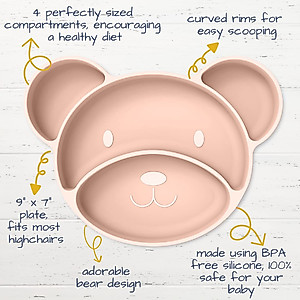 Suction Plates for Baby and Toddler Plates - Non Slip Baby Plates with Suction Silicone Plates for Baby and Kids for No More Meal Time Mess - Stay Put Divided Silicone Placemat - Mint