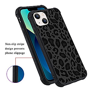 KANGHAR Case Compatible with iPhone 13,Black Leopard Design,Tire Texture Non-Slip +Shockproof Rugged TPU Protective Case for iPhone 13 6.1 Inch (2021) Leopard Pattern