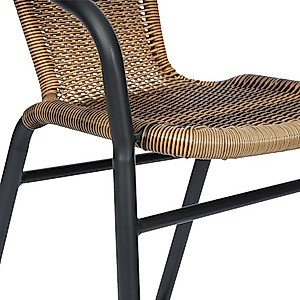 Flash Furniture Lila Commercial Grade Rattan Indoor-Outdoor Commercial Restaurant Barstool - Rattan Seat and Back - Footrest - Medium Brown