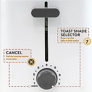 Elite Gourmet ECT-1027# Cool Touch Toaster, 7 Toast Settings Cancel Functions, Slide Out Crumb Tray, Extra Wide 1.5" Slots for Bagels Waffles Specialty Breads, Puff Pastry, Snacks, White