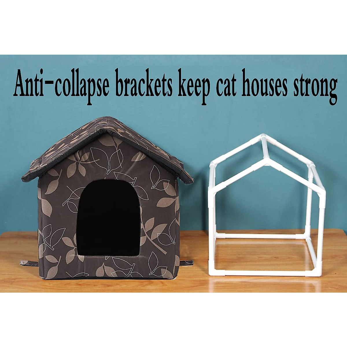 Cat House Outdoor Cat House Outdoor Houses for Feral Cats Dogs Cat Houses for Outdoor Cats Dog Cat Outdoor Indoor Waterproof House (Medium, Brown Support Rod)