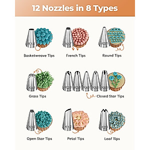 Kootek Cake Decorating Kits Supplies with Cake Turntable, 12 Numbered Cake Decorating Tips, 2 Icing Spatula, 3 Icing Smoother, 2 Silicone Piping Bag, 50 Disposable Pastry Bags and 1 Coupler